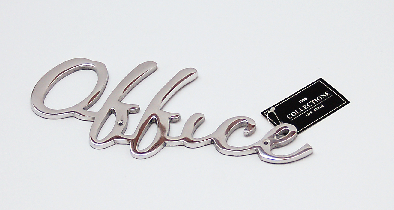 Elegancki, nowoczesny, srebrny napis Office - na drzwi biura.